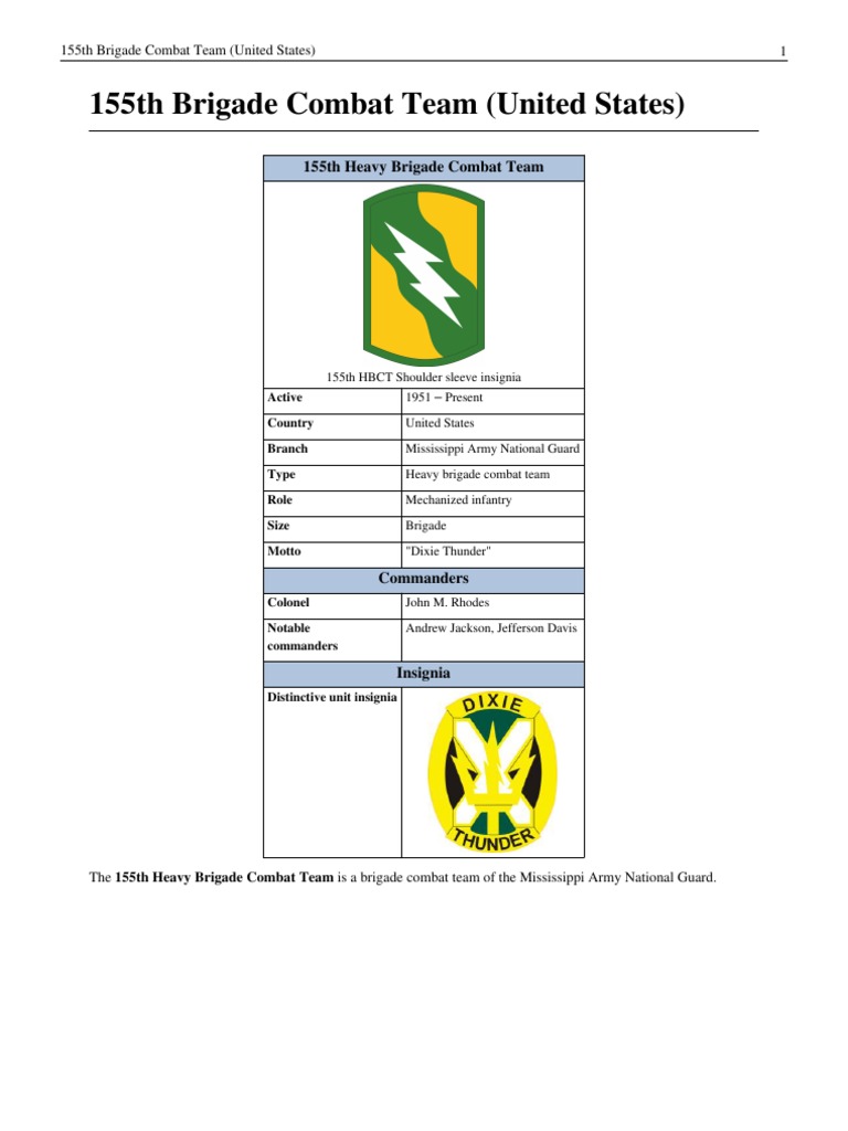 155th Brigade Combat Team (United States) | PDF | Brigade | Defense Policy