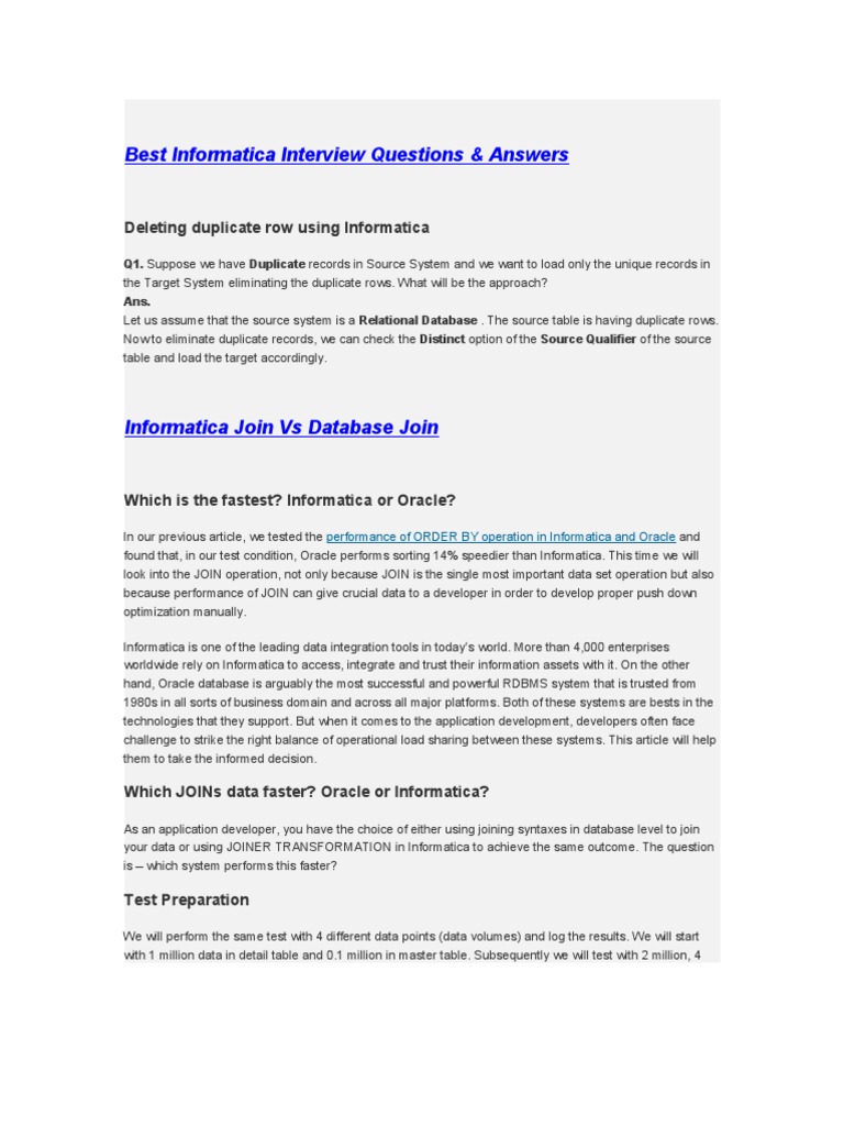Best Informatica Interview Questions | Download Free PDF | Oracle Database | Databases