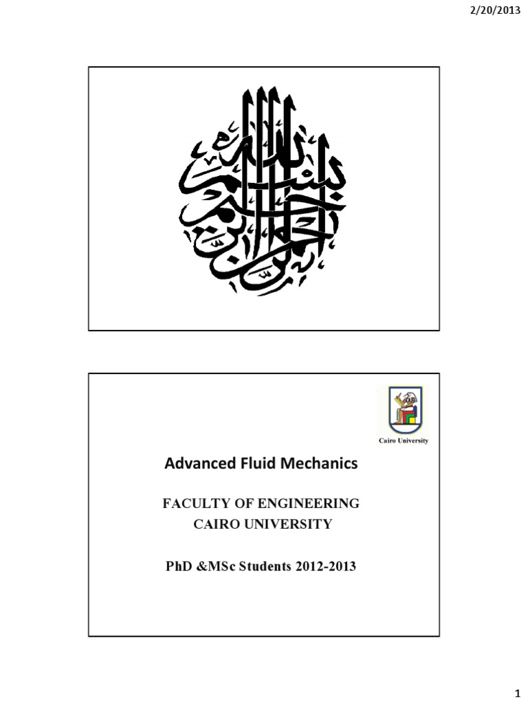 Advanced Fluid Mechanics Faculty of Engineering Cairo University PHD ...