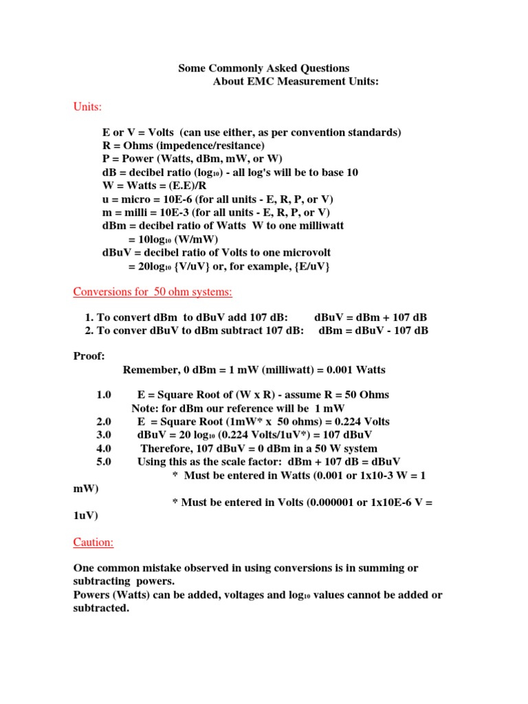 About Emc Measurement Units | PDF | Decibel | Watt