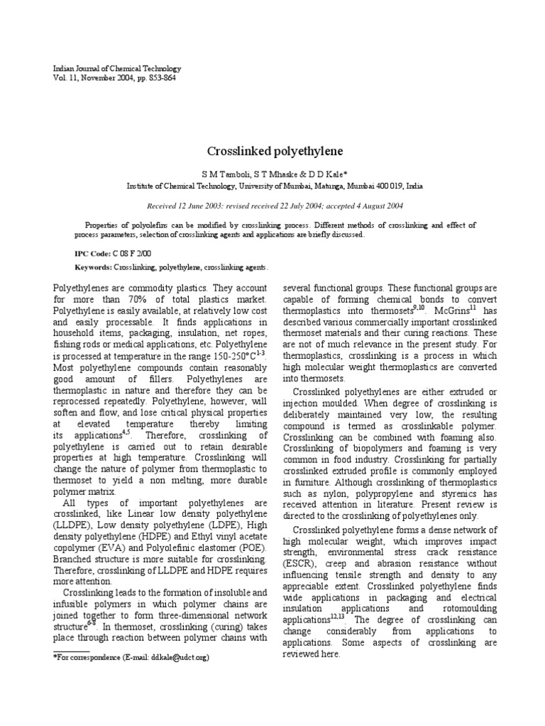 Cross Linked Polyethylene | PDF | Polyethylene | Cross Link
