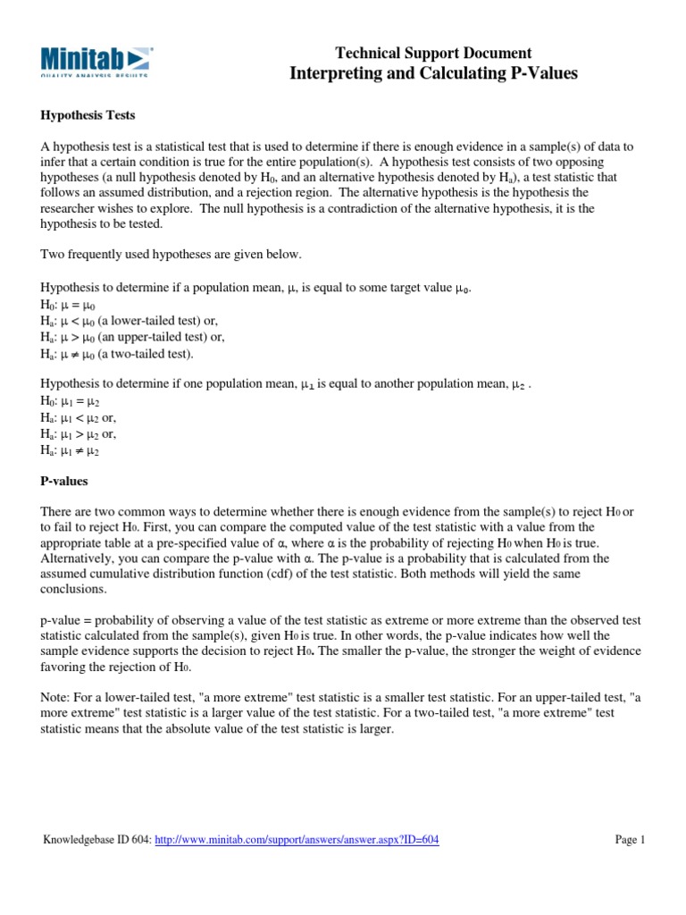 Interpreting and Calculating P-Values | PDF | P Value | Statistical ...