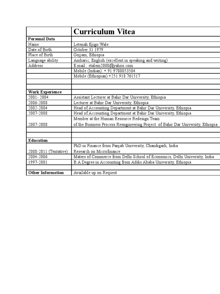CV of Letenah Ejigu Wale | PDF