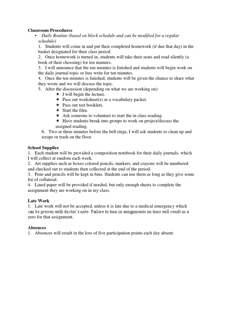 Classroom Procedures and Policies Guide | PDF | Homework
