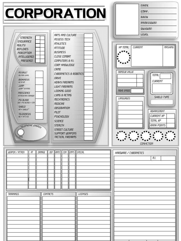 Corporation Character Sheet | PDF