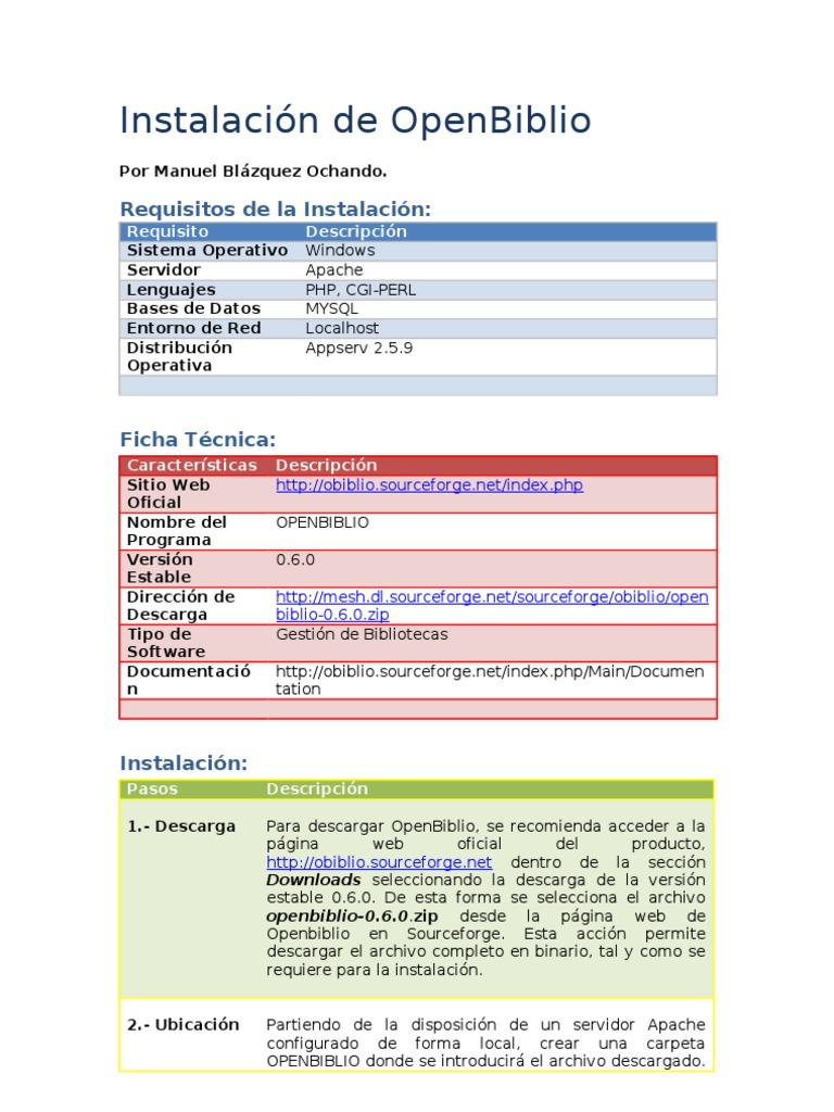 Instalacion Openbiblio | PDF | Mi sql | Servidor HTTP Apache