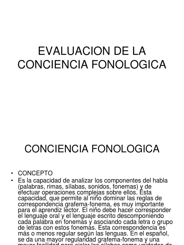 Evaluación de Conciencia Fonológica | PDF | Palabra | Sílaba