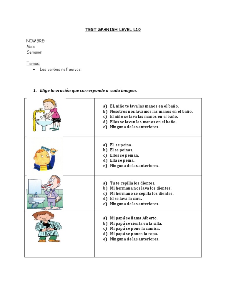 Test Spanish First Grade | PDF