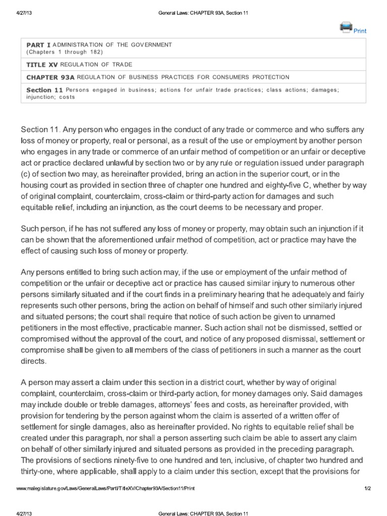 MGL Ch. 93A, Section 11 | PDF