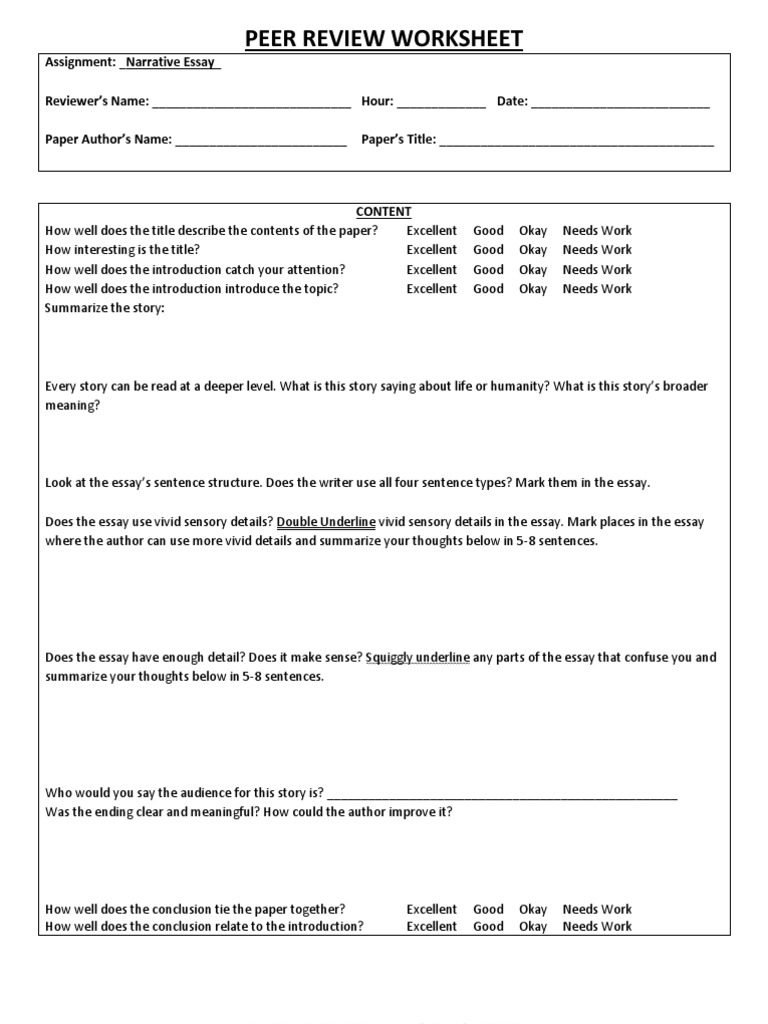 Peer Review Worksheet | PDF | Essays | Sentence (Linguistics)