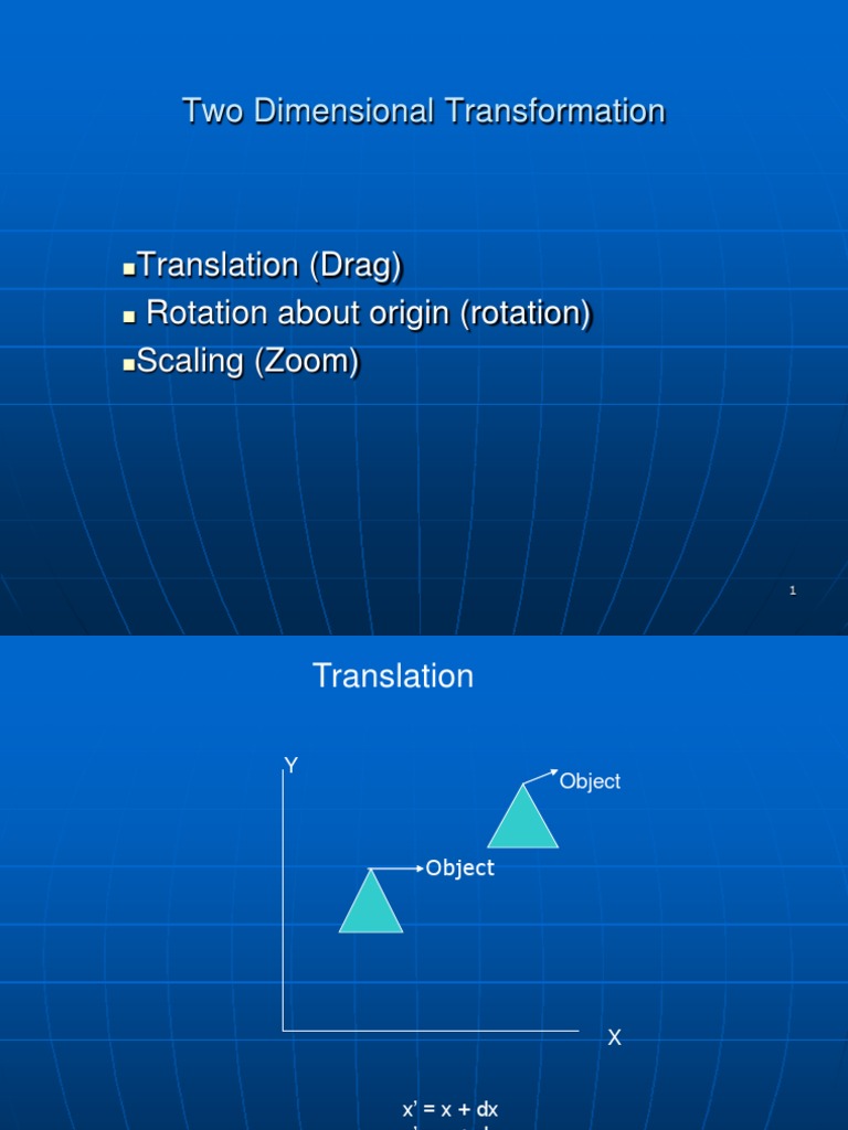 Two Dimensional Transformation: Translation (Drag) Rotation About ...