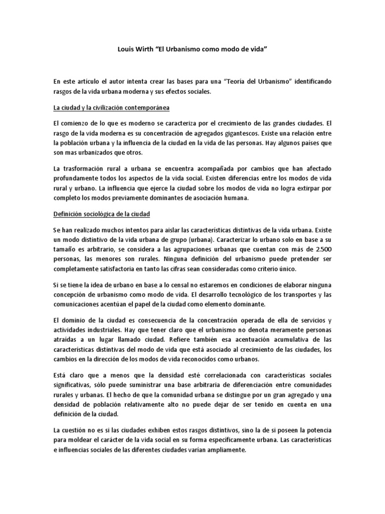 Louis Wirth | PDF | Ciudad | Urbanismo