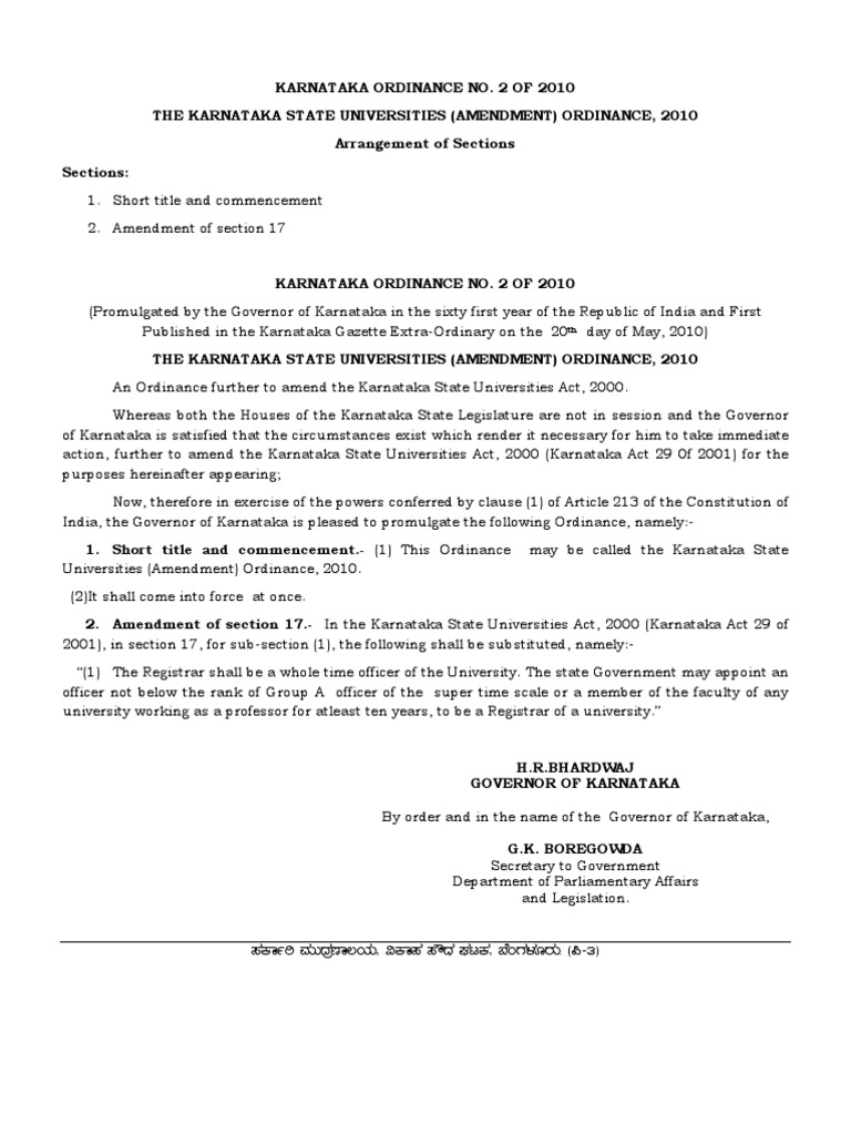 KSu Act Ordinance - Ordi2of2010 (E) | PDF | Law | Science & Mathematics