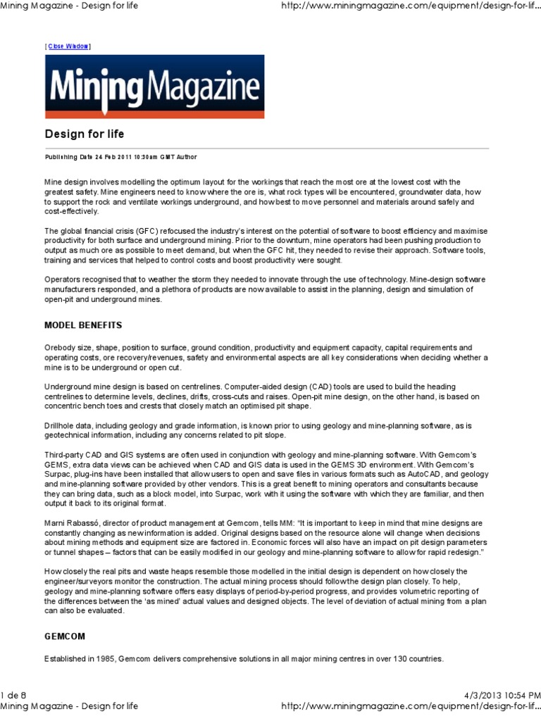 Mining Magazine - Design For Life | PDF | Mining | Computer Aided Design
