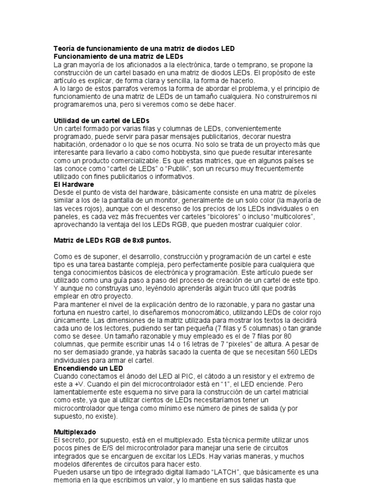 Teoría de Funcionamiento de Una Matriz de Diodos LED | PDF | Diodo ...