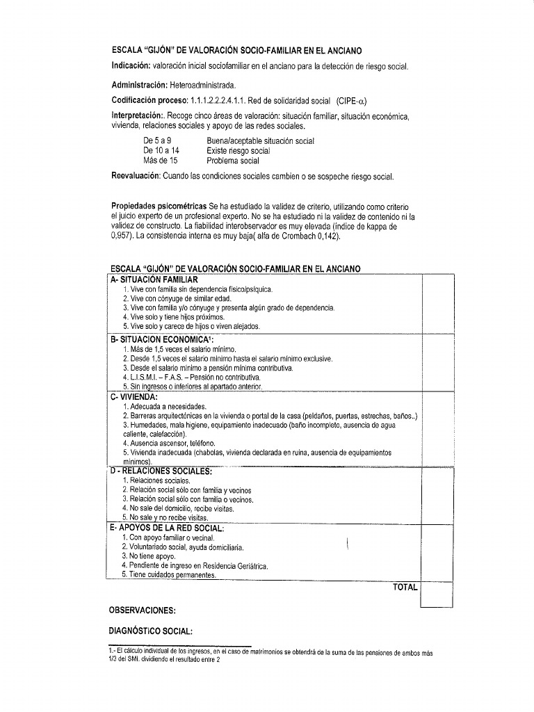 Escala Gijon Valoracion Socio-Familiar Anciano | PDF