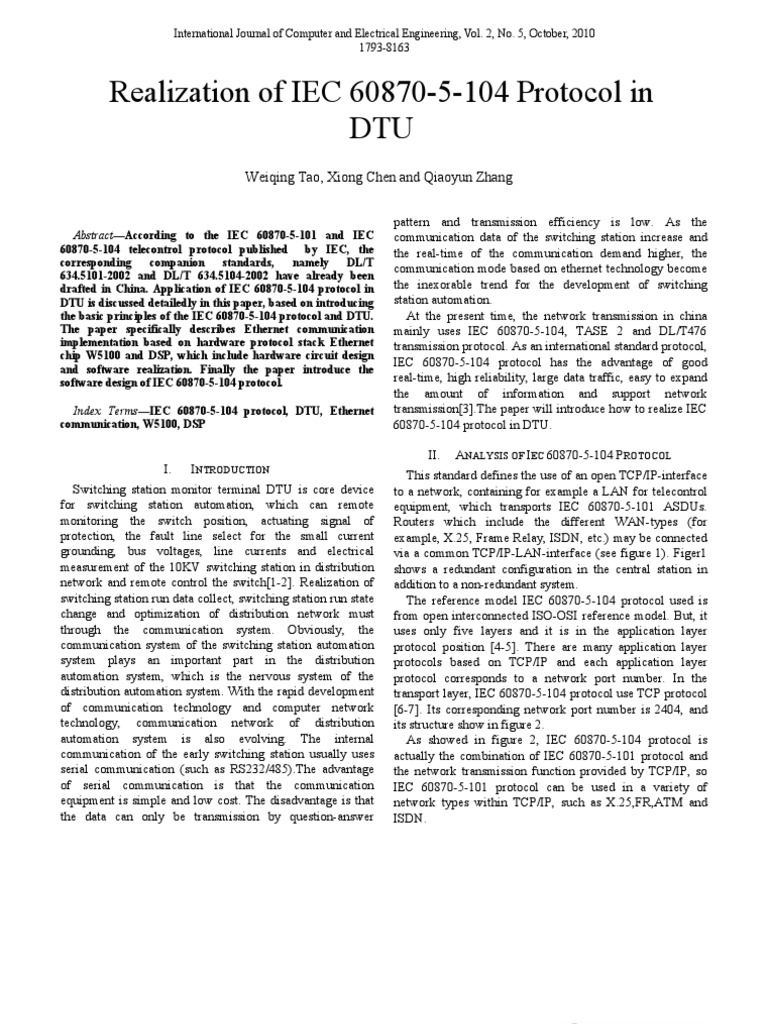 Realization of IEC 60870-5-104 Protocol in DTU | PDF | Communications Protocols | Computer Network
