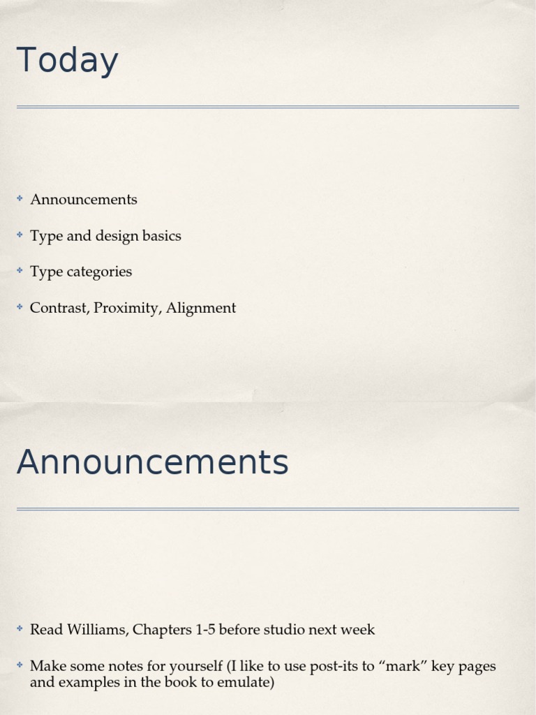 Today: Announcements Type and Design Basics Type Categories Contrast, Proximity, Alignment | PDF ...