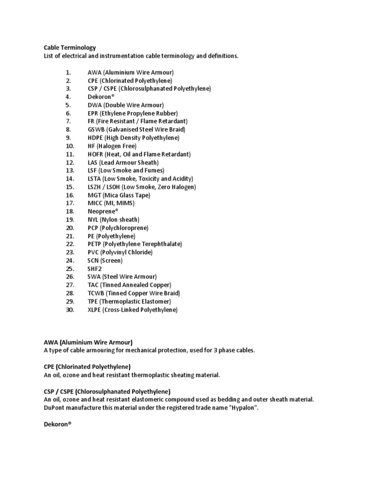 Cable Terminology | PDF | Cable | Polyethylene