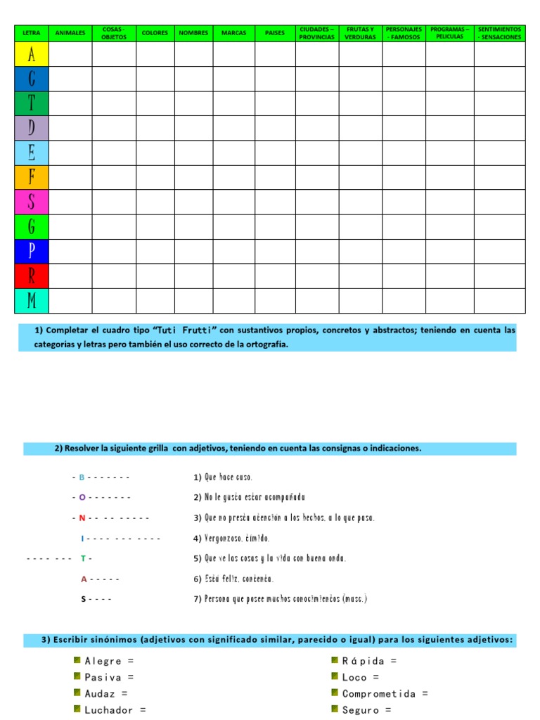 Juegos Co Sustantivos Verbos y Adjetivos | PDF | Verbo | Adjetivo