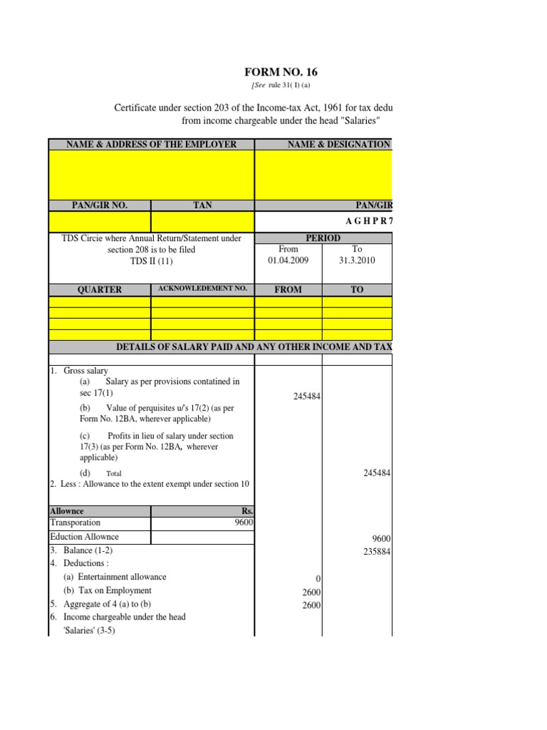 Copy of Form 16 & 16A | Payments | Taxes