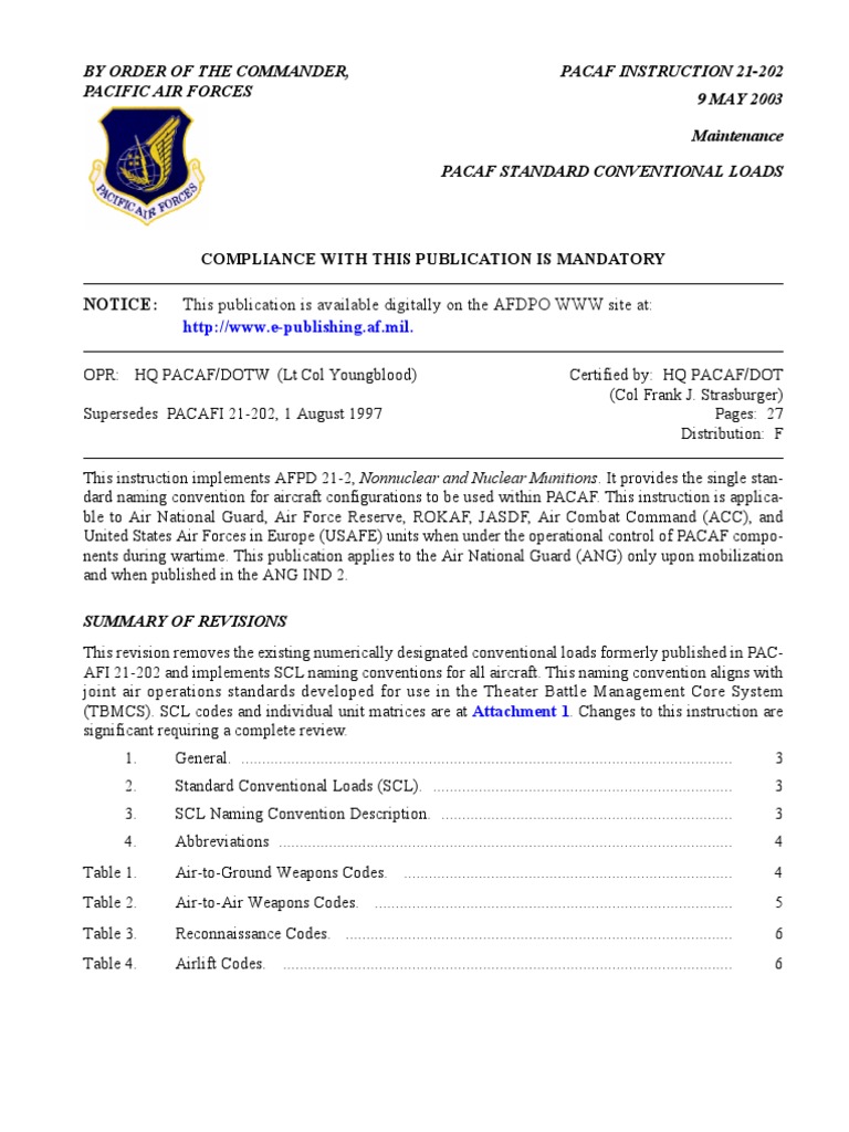 PACAF Aircraft Load Standards | PDF | Military Technology | Military ...