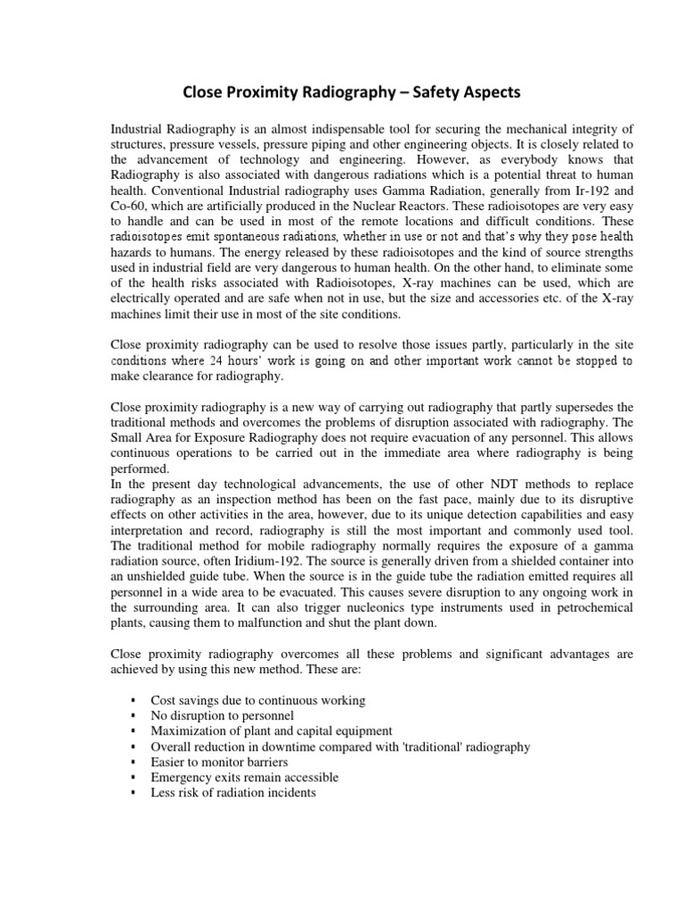 Close Proximity Radiography Safety Guide | PDF | Radiography | Ionizing ...