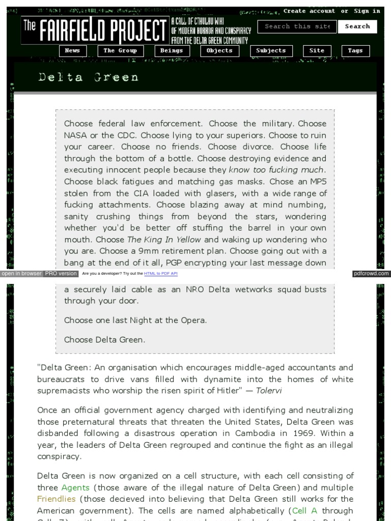 Fairfieldproject Wikidot Com Delta Green | PDF | Html | Crime Thriller