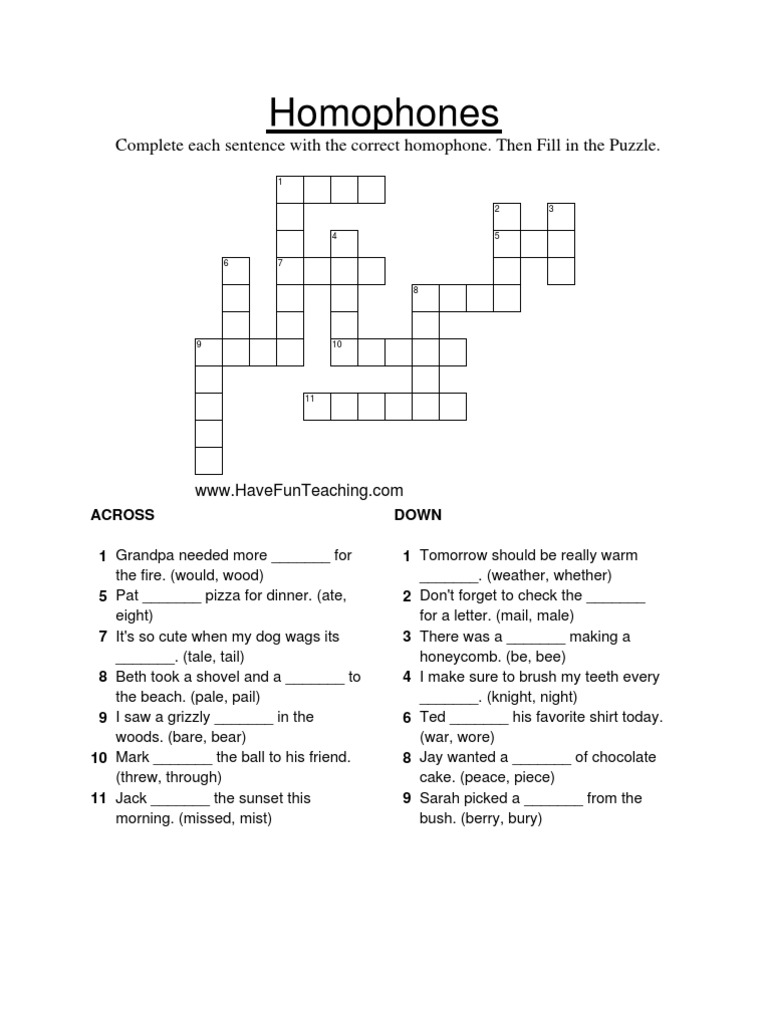 Homophones Crossword Puzzle | PDF