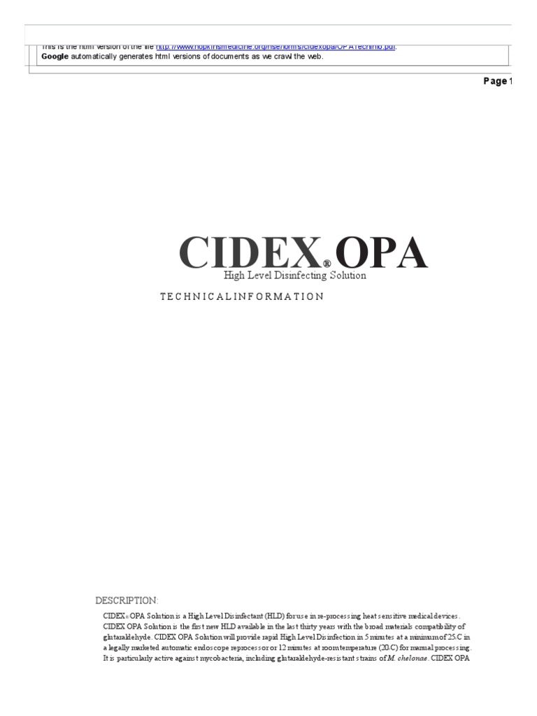 Cidex® Opa | PDF | Drinking Water | Sterilization (Microbiology)