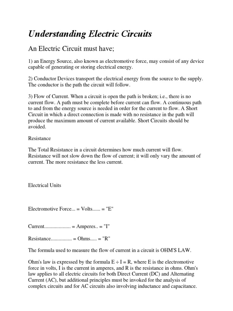 Understanding Electric Circuits | PDF | Volt | Electric Current