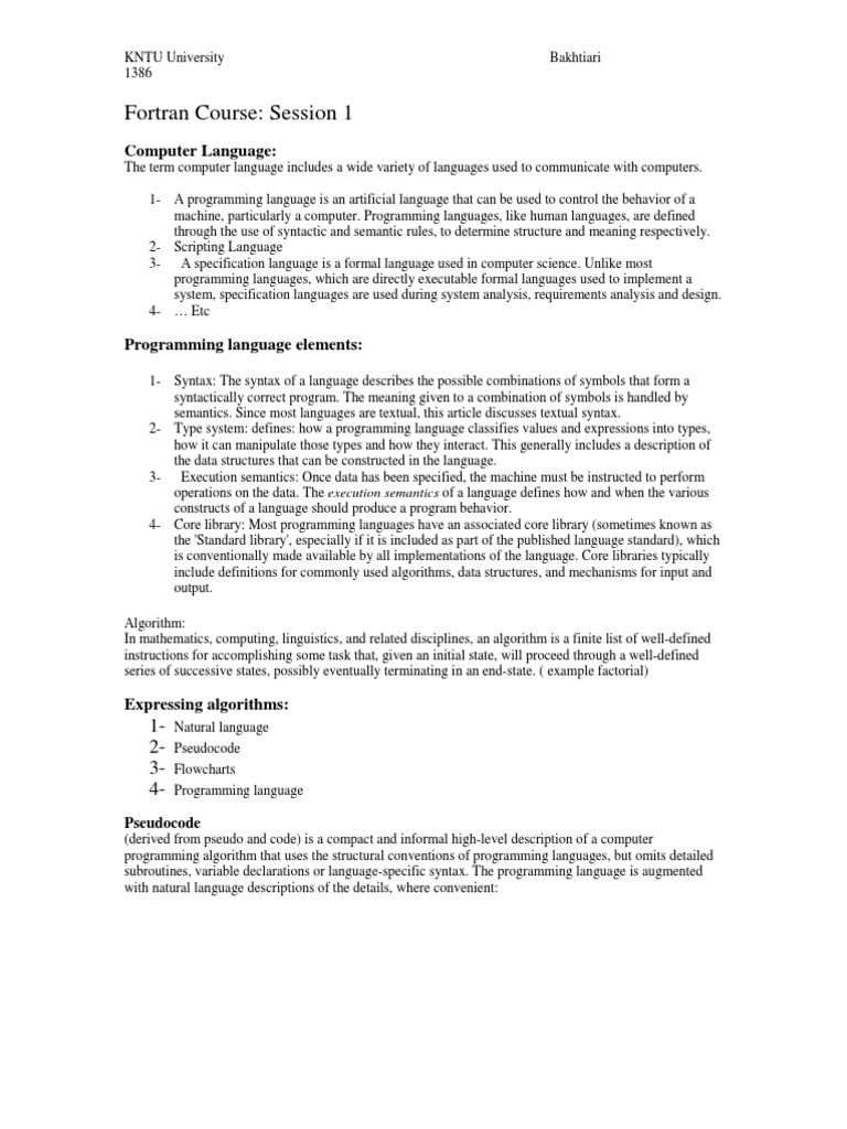 Fortran Course Pdf Array Data Type Programming Language