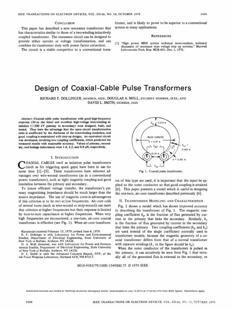 Coaxial Pulse Transformer | PDF | Inductance | Transformer