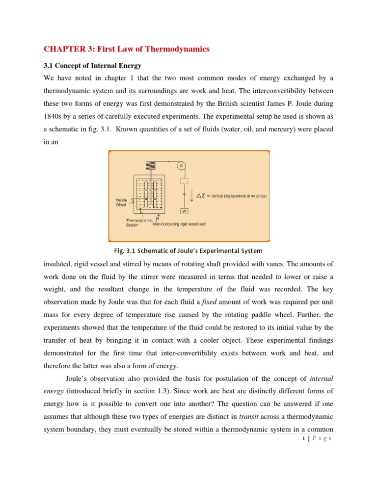 CHAPTER 3: First Law of Thermodynamics: 3.1 Concept of Internal Energy ...