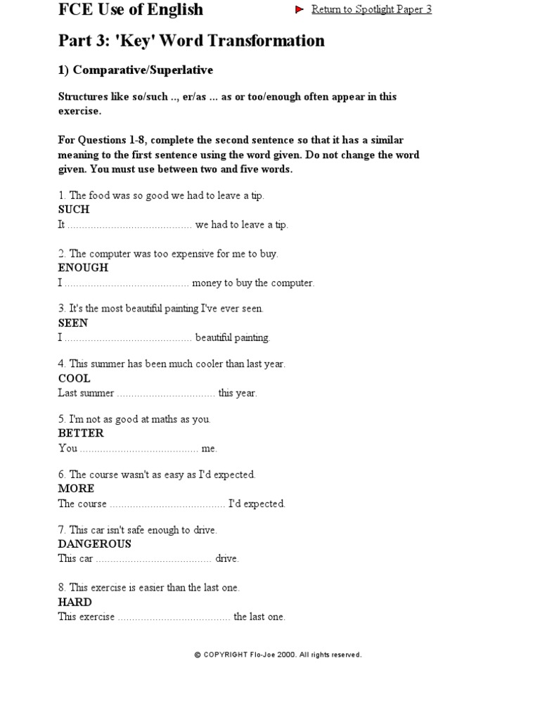Flo-Joe's FCE Trainer - Spotlight Paper 3 | PDF | Language Arts ...
