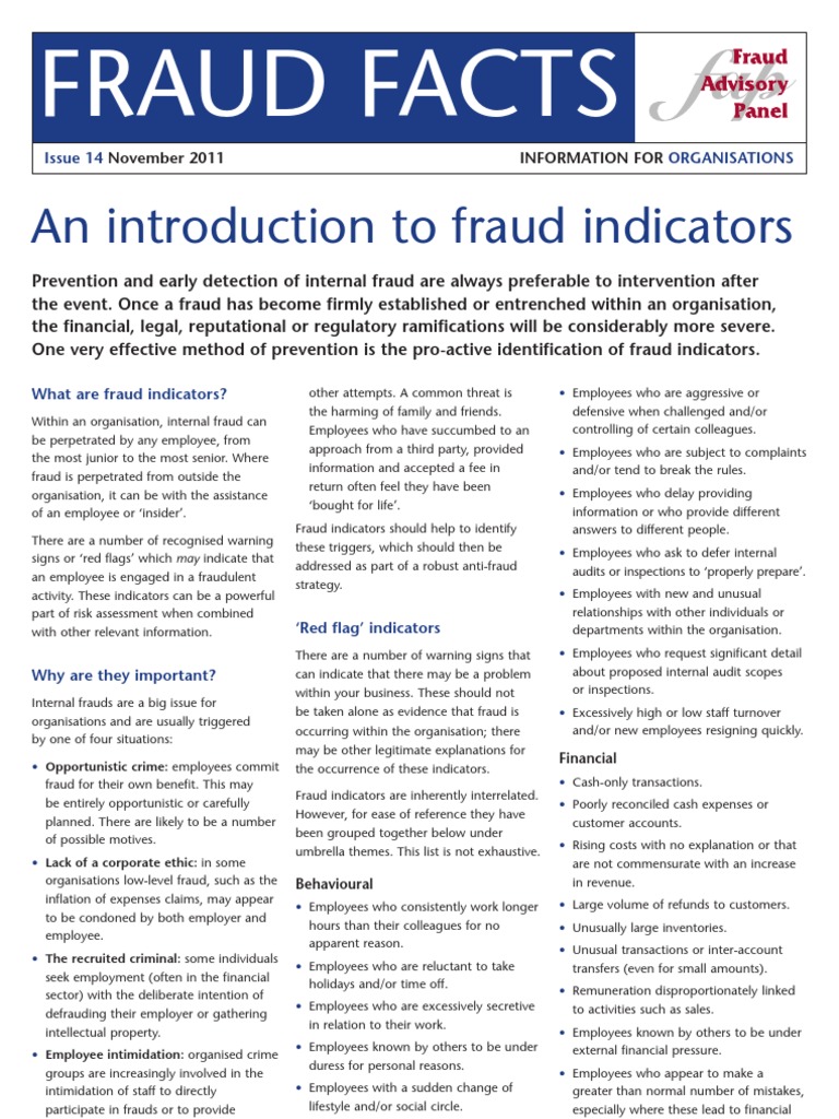 Fraud Indicators | Fraud | Risk Management