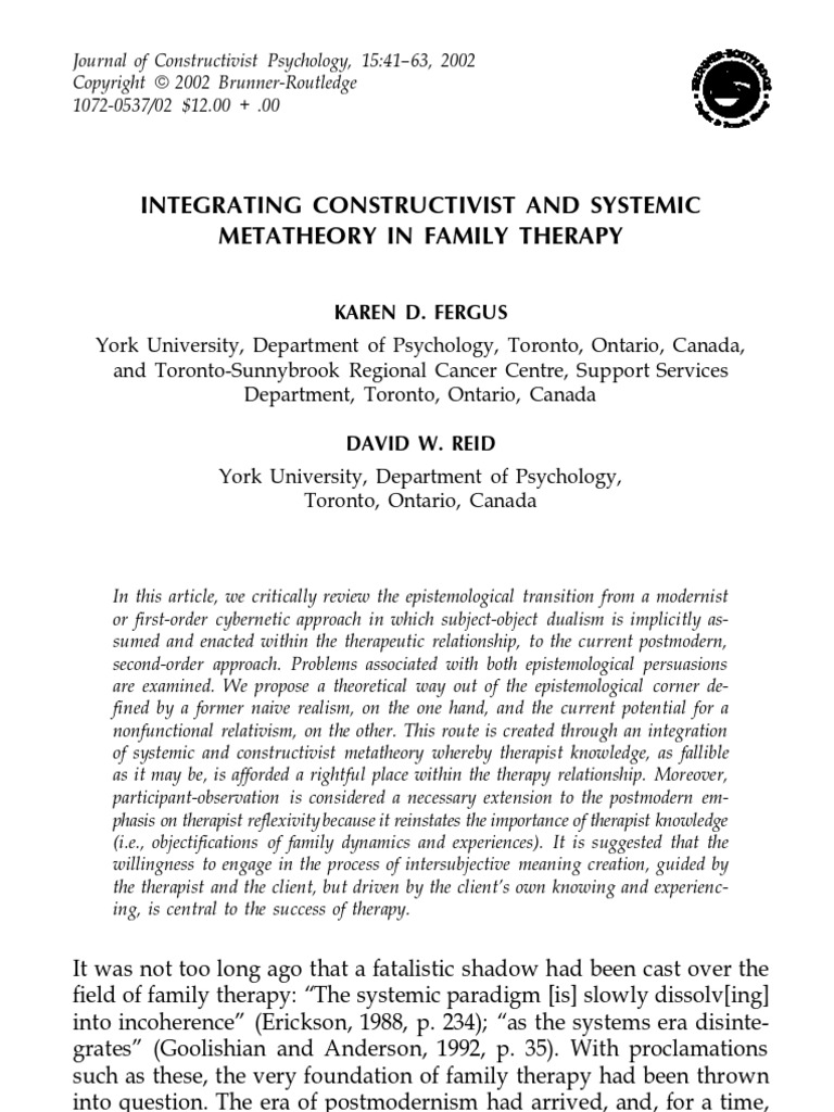 Integrating Constructivist Sistemic | PDF | Family Therapy | Psychotherapy