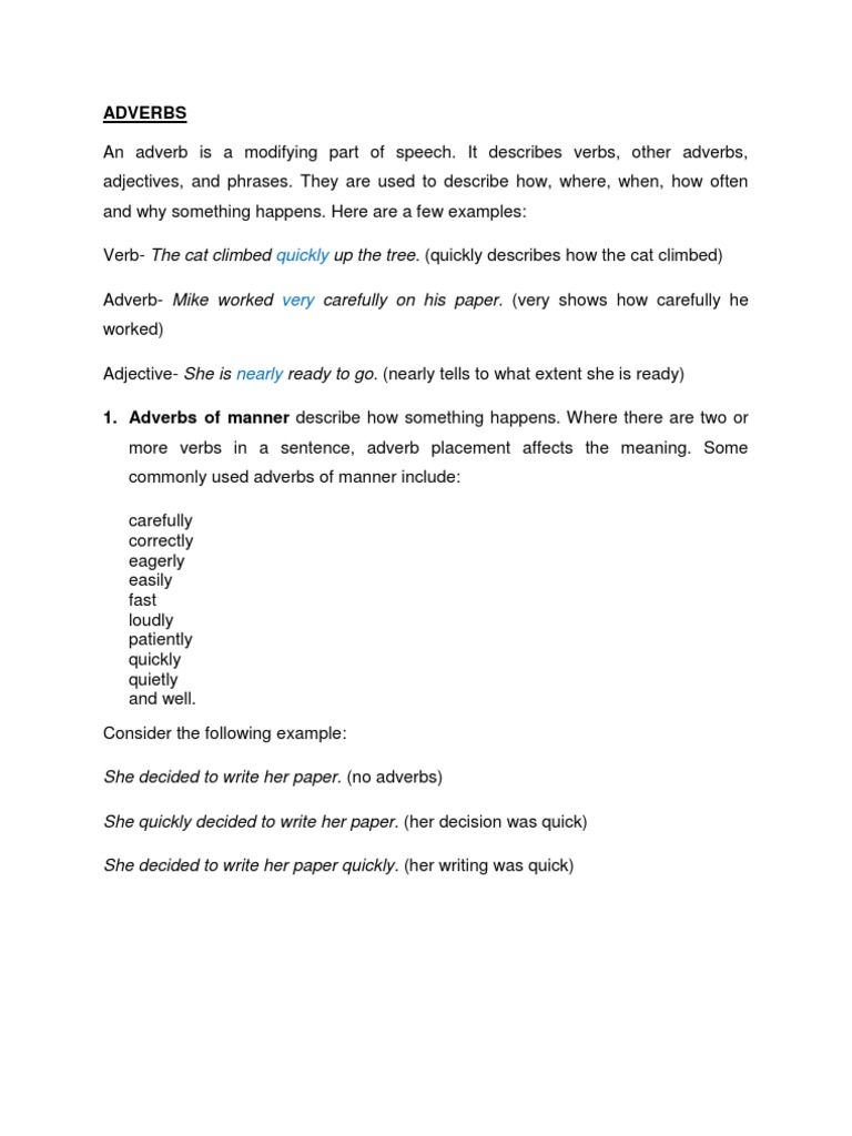Adverbs | Download Free PDF | Adverb | Rules