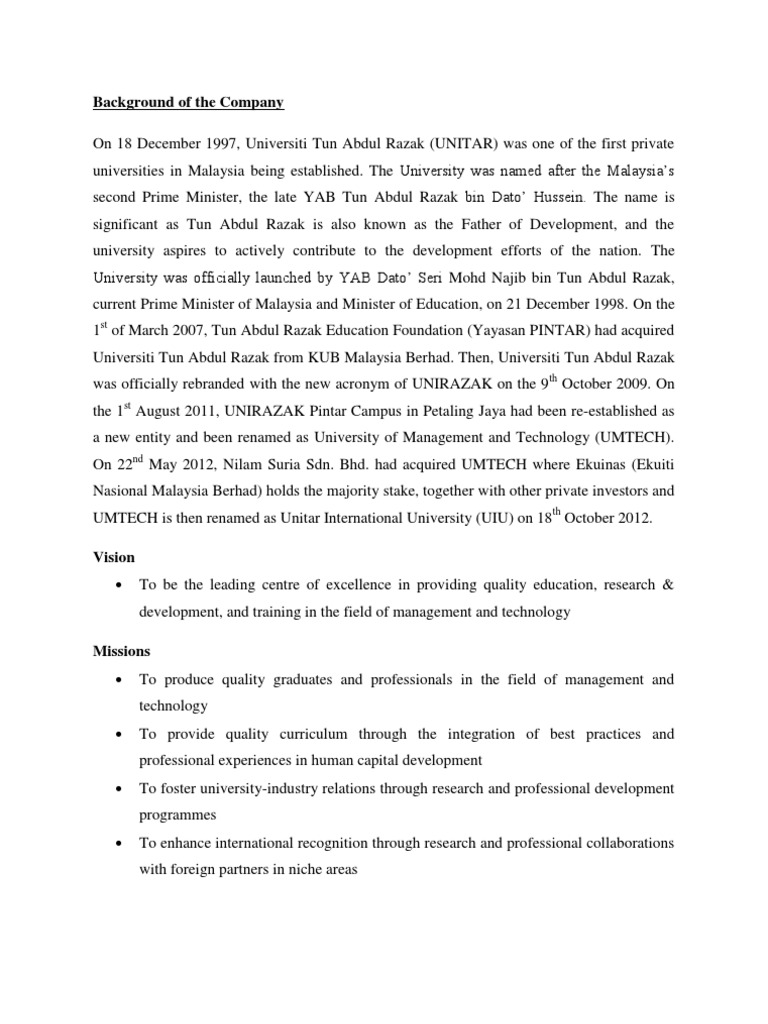 Background of UNITAR International University | PDF | Diploma | Academia