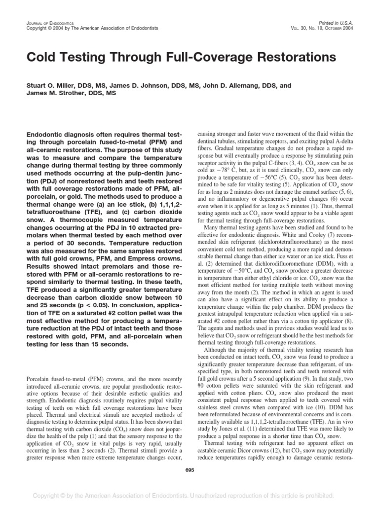 Cold Testing Through Full-Coverage Restorations | PDF | Dentistry ...