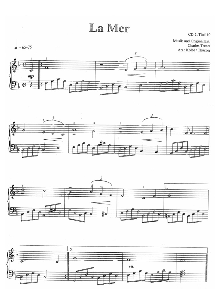 La Mer Charles Trenet Piano Sheet | PDF | Francophone Music ...