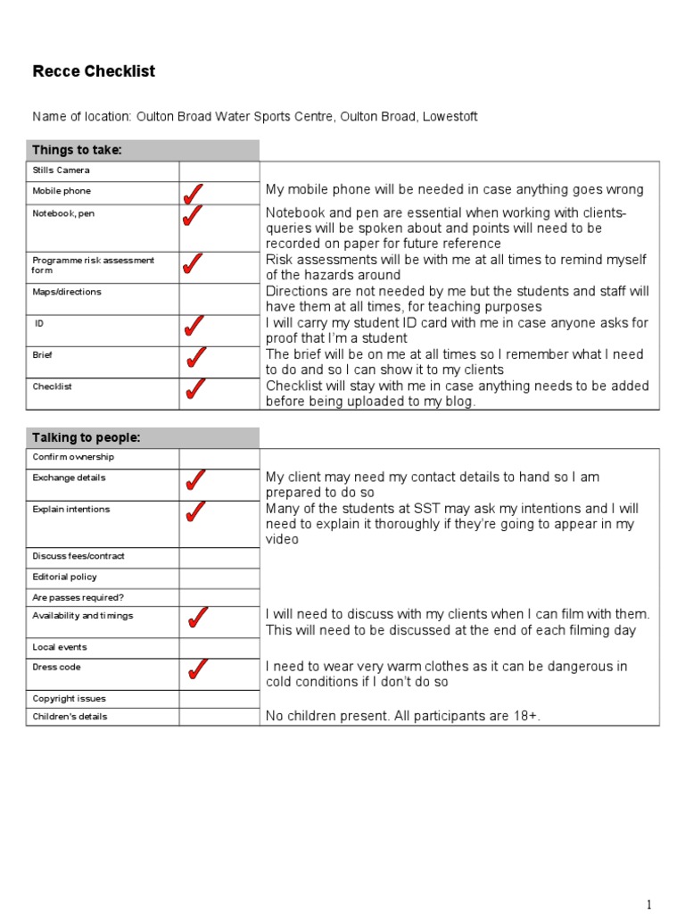 Recce Checklist: Things To Take | PDF