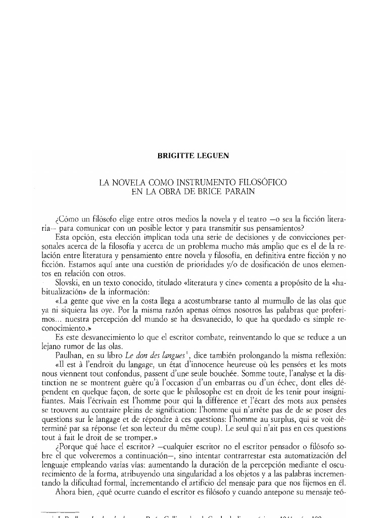 La Novela Como Instrumento Filosfico en La Obra de Brice Parain 0 | PDF ...