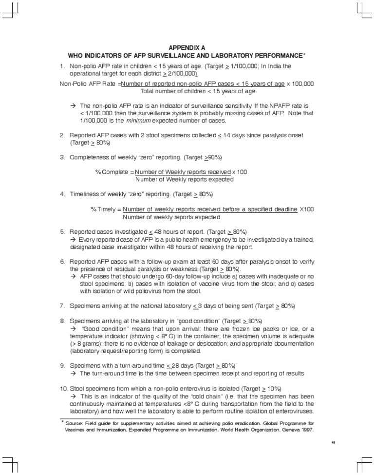 WHO AFP Surveillance Indicators | PDF | Medicine | Health Sciences