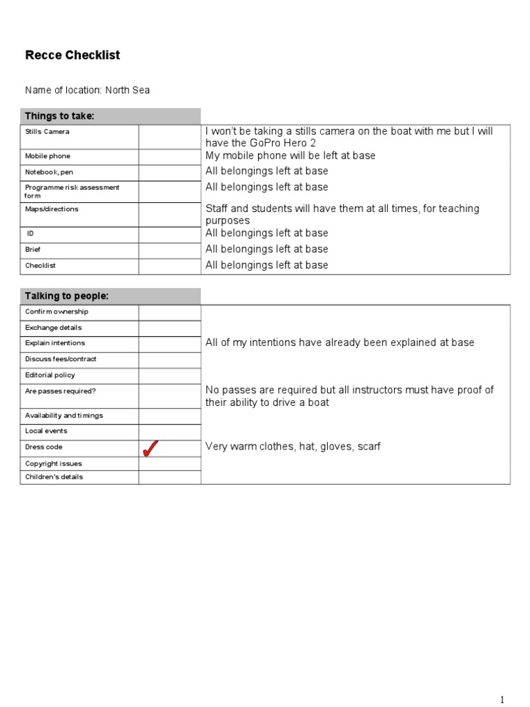 Recce Checklist: Things To Take | PDF | Industries | Transport