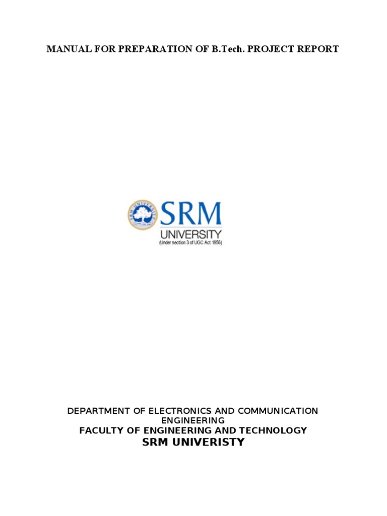 The Format For Preparation of B.tech Project Report | PDF | Times New ...