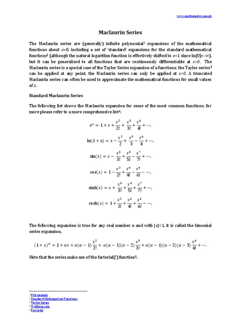 Maclaurin Series Overview and Examples | PDF
