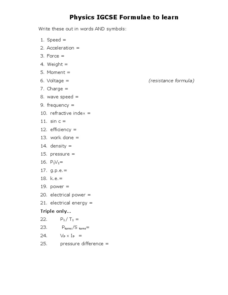 Key IGCSE Physics Formulae Guide | PDF