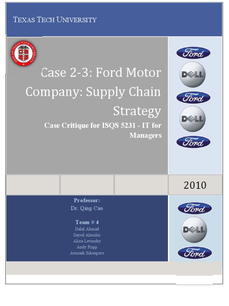 Case Critique Ford Motor Company Supply Chain Strategy | PDF | Supply ...