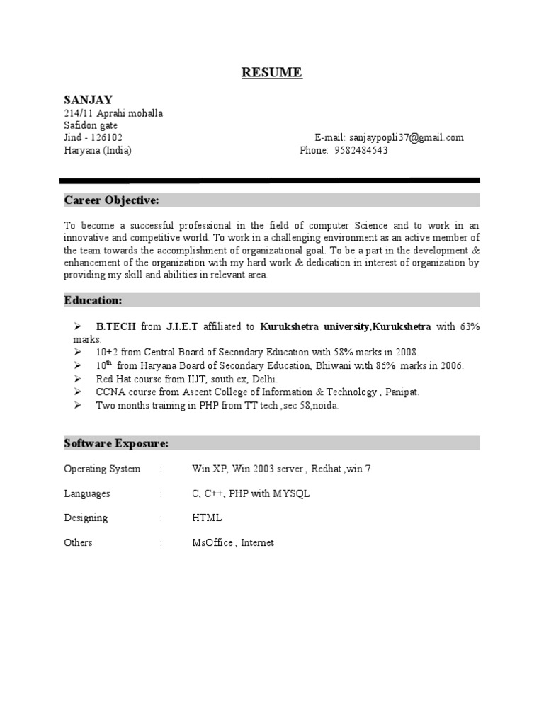 Sanjay Resume | PDF | Computers